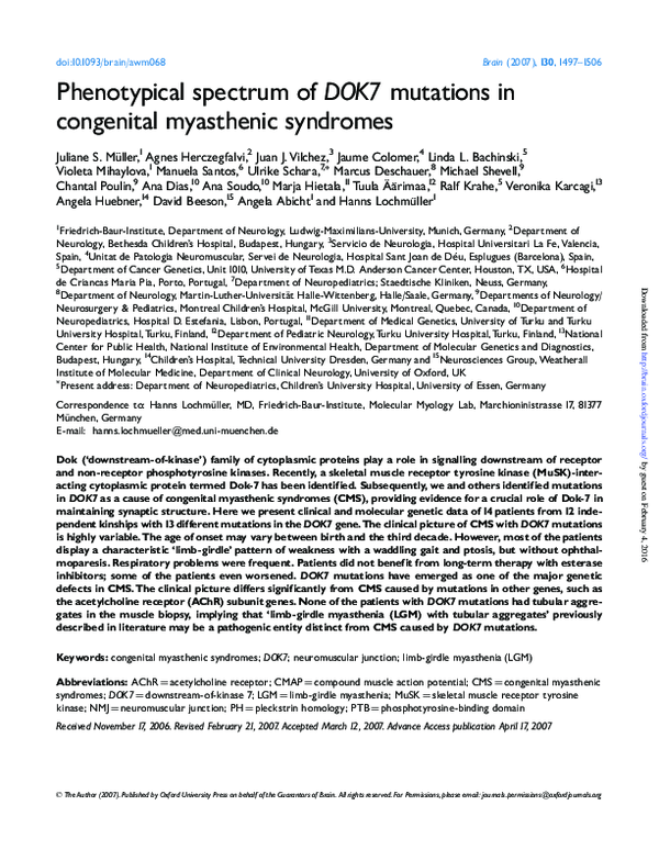 (PDF) Phenotypical spectrum of DOK7 mutations in congenital myasthenic ...