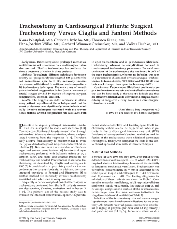 (PDF) Tracheostomy in cardiosurgical patients: Surgical tracheostomy ...