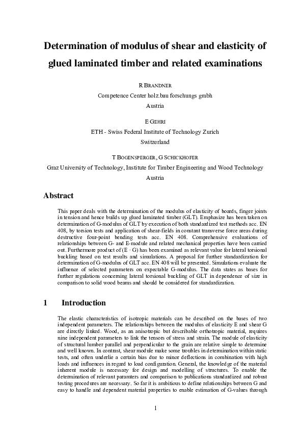 (PDF) Determination of modulus of shear and elasticity of glued laminated timber and related ...