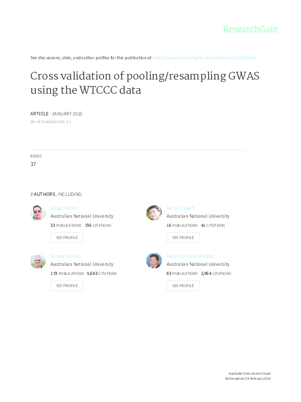 (PDF) Cross validation of pooling/resampling GWAS using the WTCCC data