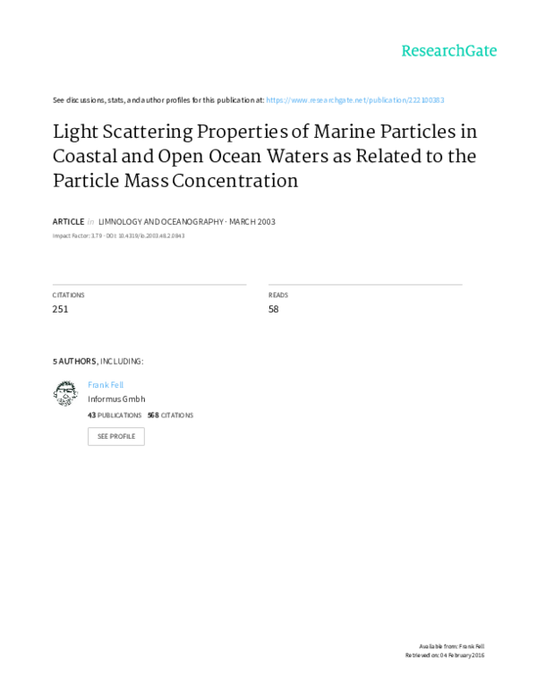 (PDF) Light scattering properties of marine particles in coastal and ...