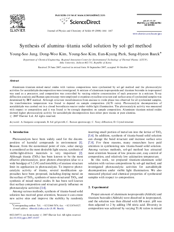 (PDF) Synthesis of alumina–titania solid solution by sol–gel method