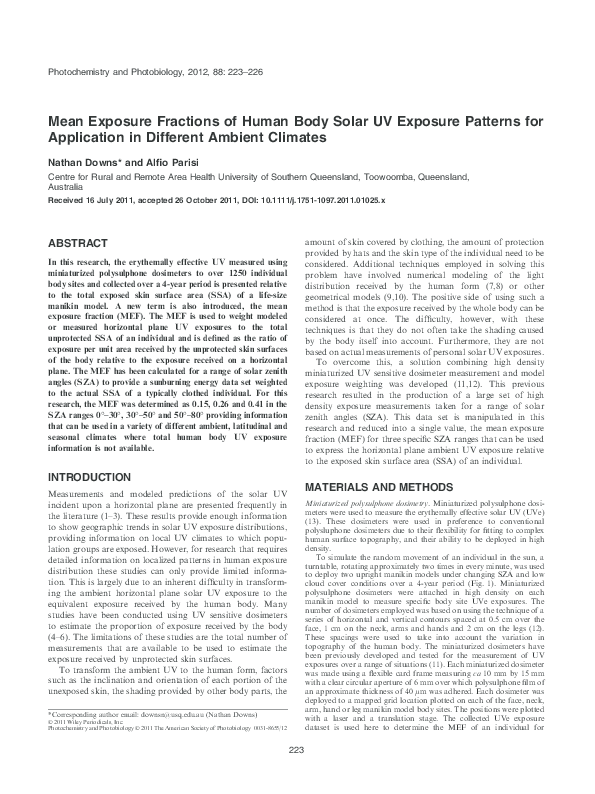 (PDF) Mean Exposure Fractions of Human Body Solar UV Exposure Patterns ...