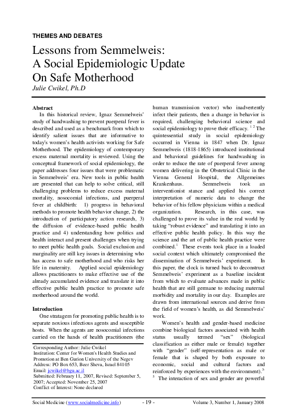 (PDF) Lessons from Semmelweis: A Social Epidemiologic Update On Safe ...