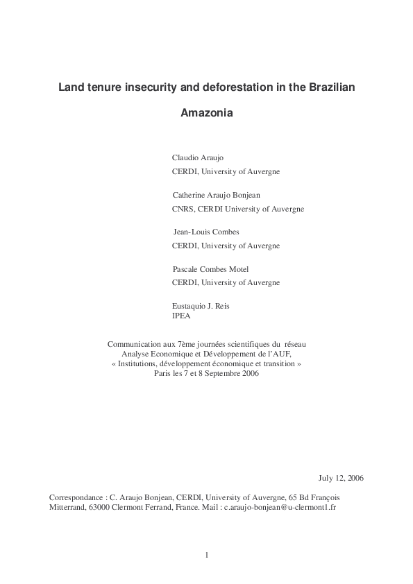 (PDF) Land tenure insecurity and deforestation in the Brazilian Amazonia