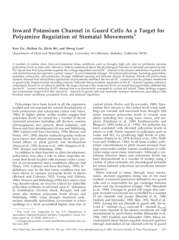 (PDF) Inward Potassium Channel in Guard Cells As a Target for Polyamine ...