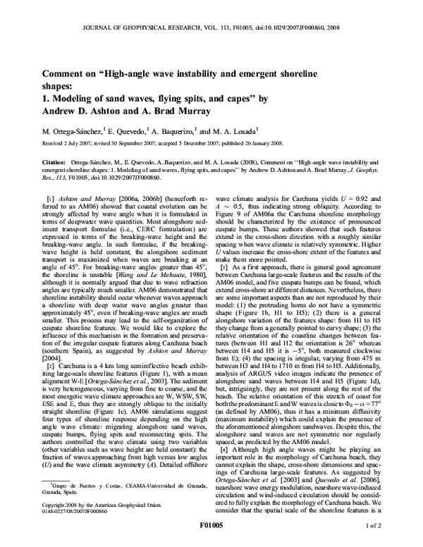 (PDF) Comment on “High-angle wave instability and emergent shoreline ...