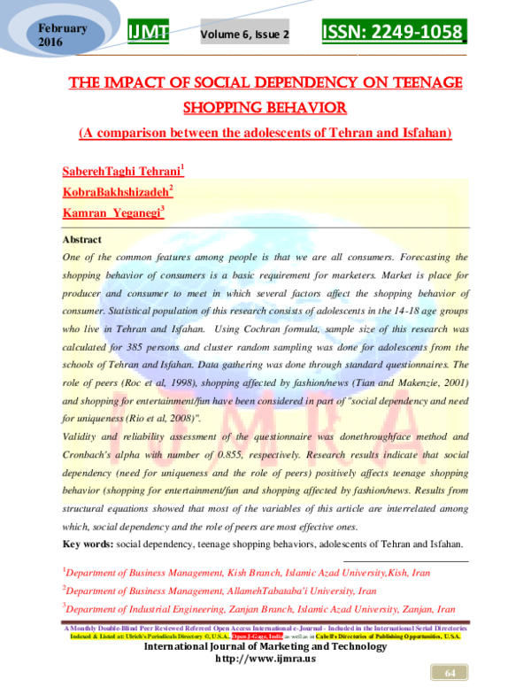 (PDF) The impact of social dependency on teenage shopping behavior (A ...