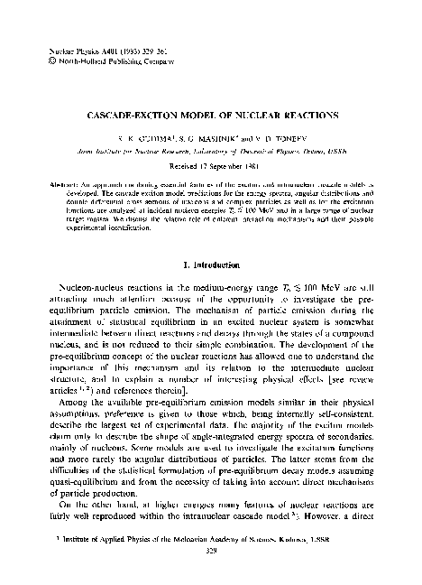(PDF) Cascade-exciton model of nuclear reactions