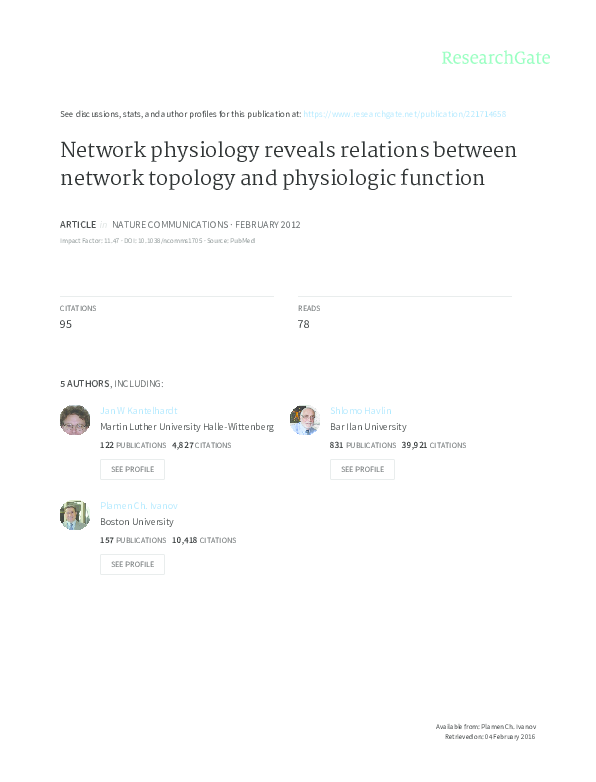 (PDF) Network physiology reveals relations between network topology and ...
