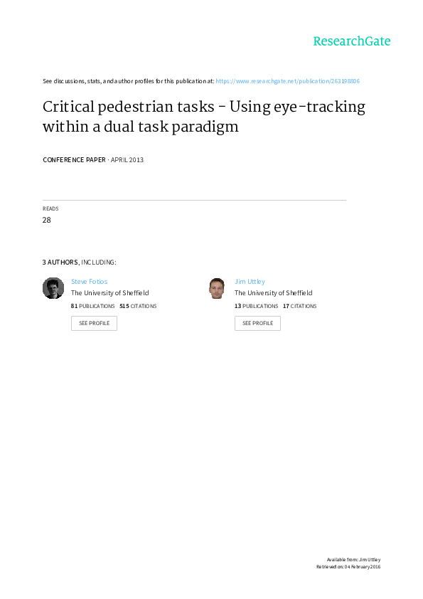 (PDF) Critical pedestrian tasks - Using eye-tracking within a dual task ...