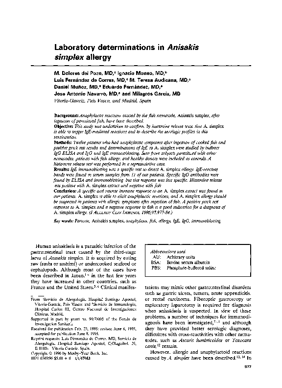 (PDF) Laboratory determinations in Anisakis simplex allergy+