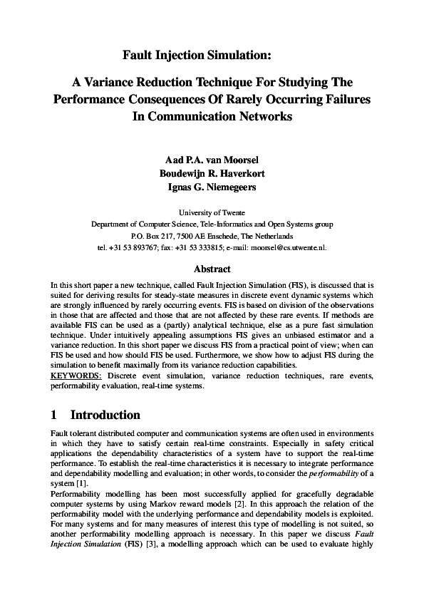 (PDF) Fault Injection Simulation: A Variance Reduction Technique for Systems with Rare Events