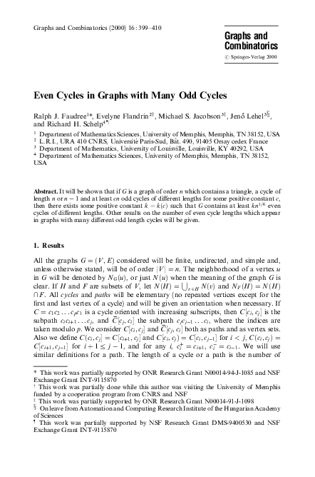 (PDF) Even Cycles in Graphs with Many Odd Cycles