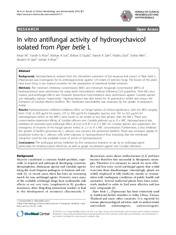 (PDF) In vitro antifungal activity of hydroxychavicol isolated from ...