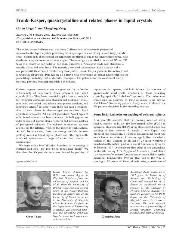 (PDF) Frank–Kasper, quasicrystalline and related phases in liquid crystals
