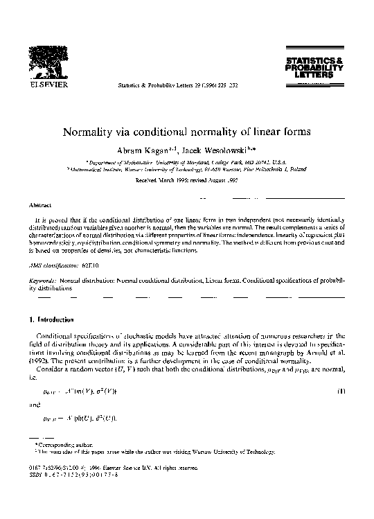 (PDF) Normality via conditional normality of linear forms