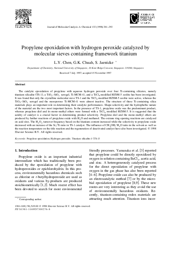 (PDF) Propylene epoxidation with hydrogen peroxide and titanium ...