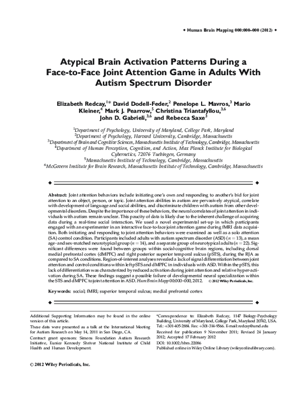 (PDF) Atypical brain activation patterns during a face-to-face joint ...