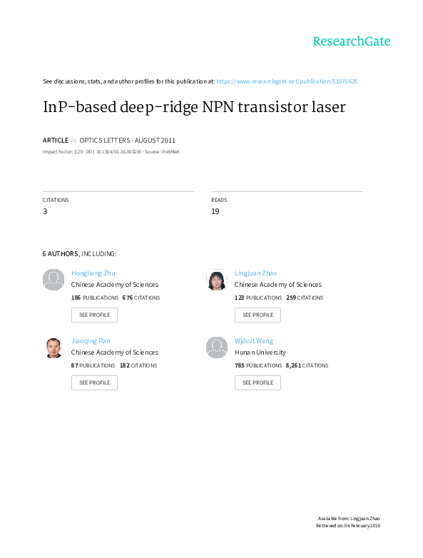 (PDF) InP-based deep-ridge NPN transistor laser