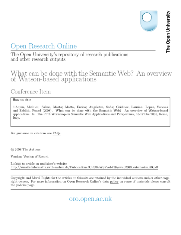 Pdf What Can Be Done With The Semantic Web An Overview Of Watson Based Applications