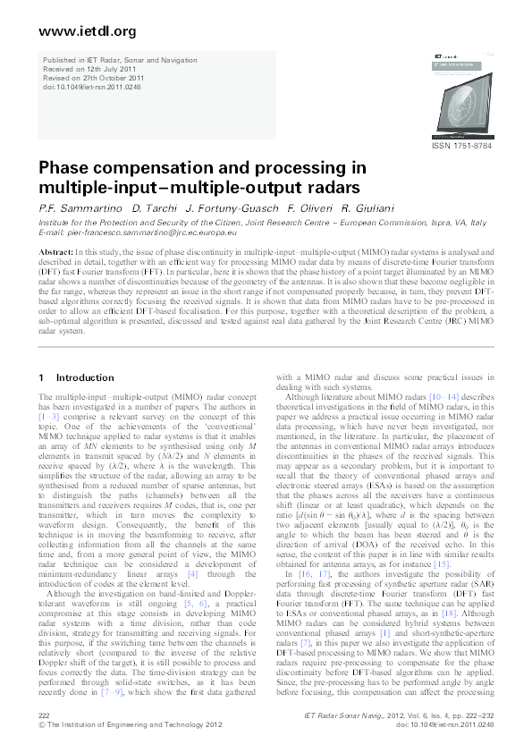 (PDF) Phase compensation and processing in multiple-input–multiple-output radars | Raimondo ...
