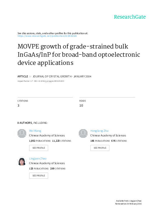 (PDF) MOVPE growth of grade-strained bulk InGaAs/InP for broad-band optoelectronic device ...