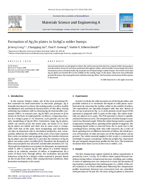 (PDF) Formation of Ag3Sn plates in SnAgCu solder bumps