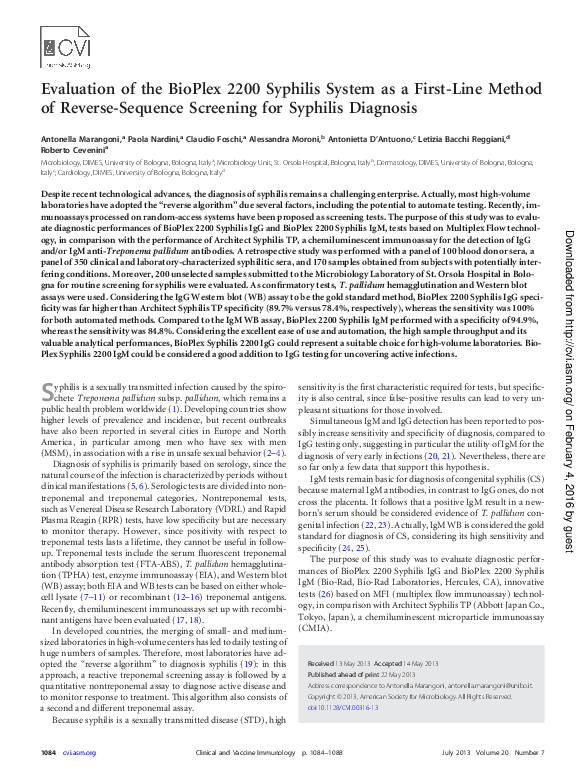 (PDF) Evaluation of the BioPlex 2200 Syphilis System as a First-Line ...