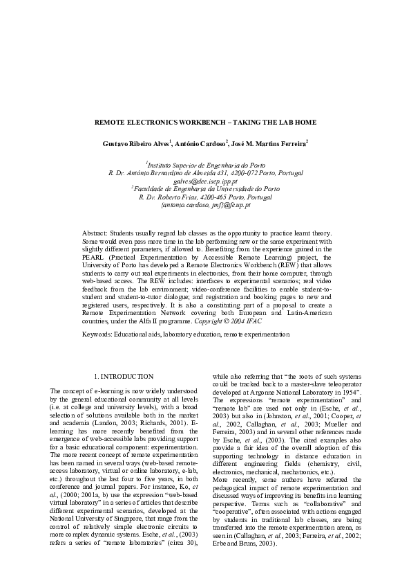 (PDF) REMOTE ELECTRONICS WORKBENCH – TAKING THE LAB HOME