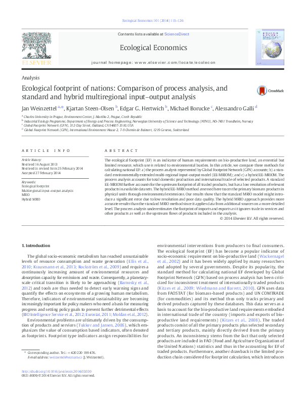 Pdf Comparing Ecological Footprint Calculation Methods