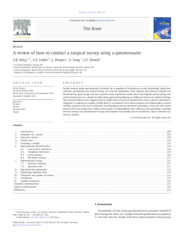 (PDF) A review of how to conduct a surgical survey using a questionnaire
