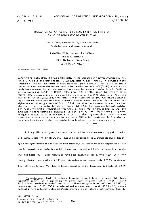 (PDF) Isolation of an amino terminal extended form of basic fibroblast ...