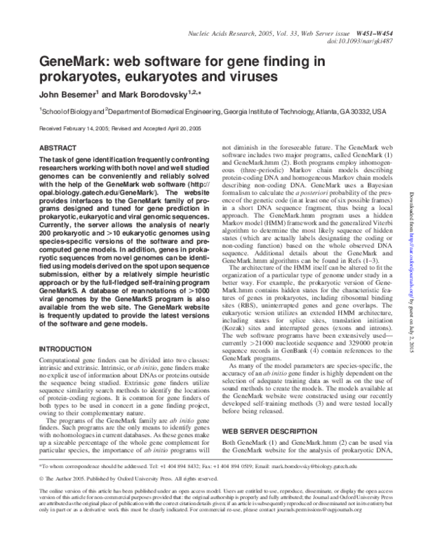 (PDF) GeneMark: web software for gene finding in prokaryotes ...