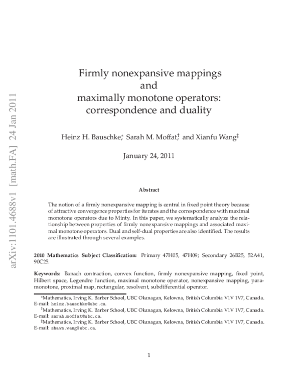 (PDF) Firmly Nonexpansive Mappings and Maximally Monotone Operators: Correspondence and Duality