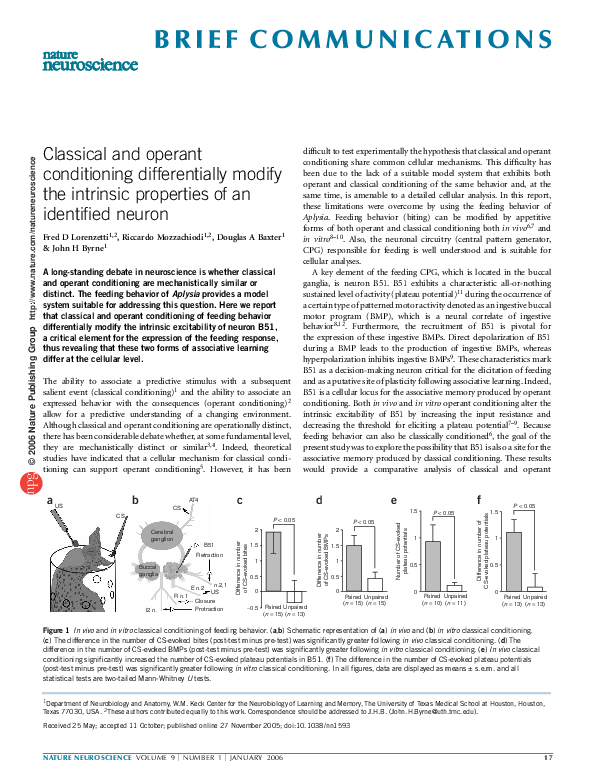 (PDF) Classical and operant conditioning differentially modify the ...