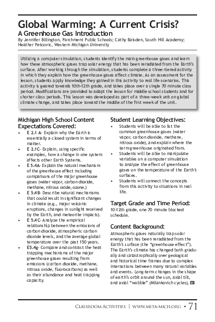 (PDF) Global Warming: A Current Crisis? A Greenhouse Gas Introduction