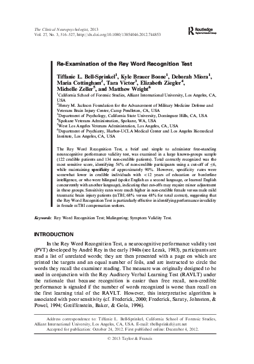 (PDF) Re-Examination of the Rey Word Recognition Test