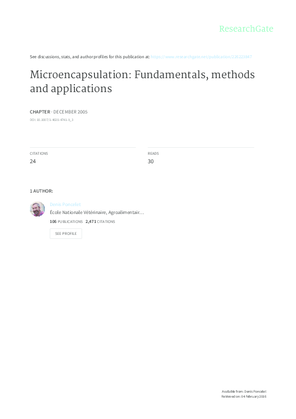 (PDF) Microencapsulation: fundamentals, methods and applications