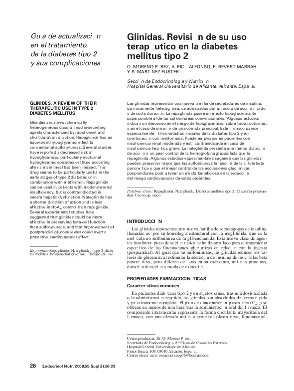 (PDF) Glinidas. Revisión de su uso terapéutico en la diabetes mellitus ...