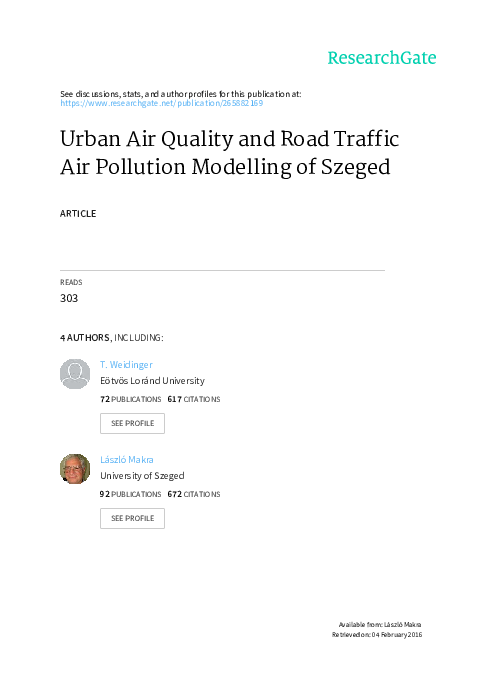 (PDF) Urban Air Quality and Road Traffic Air Pollution Modelling of ...