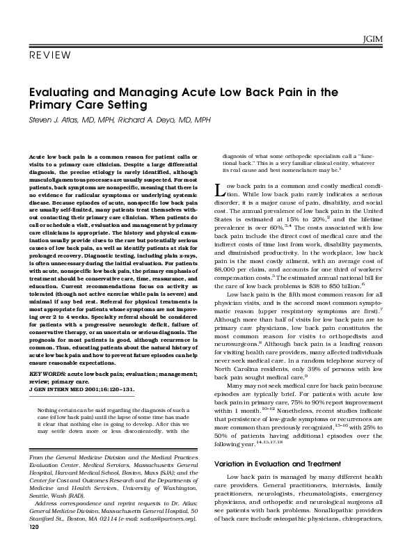 (PDF) Evaluating and managing acute low back pain in the primary care ...