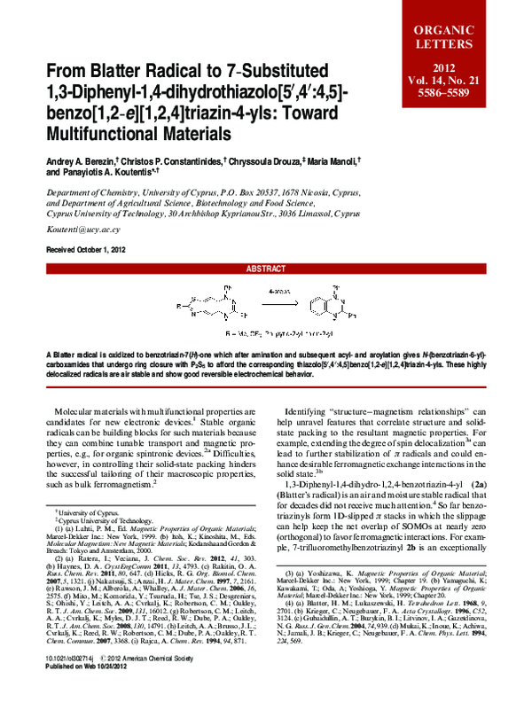 (PDF) From Blatter Radical to 7-Substituted 1,3-Diphenyl-1,4 ...