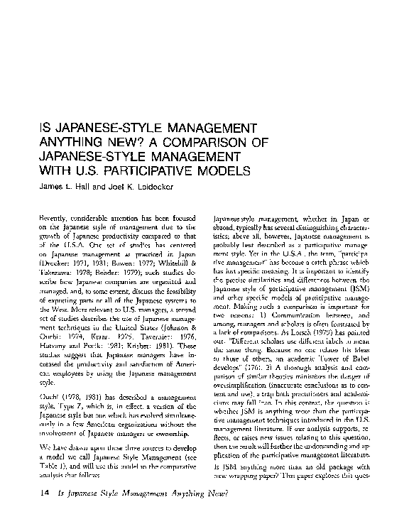 (PDF) Is Japanese-style management anything new? A comparison of ...