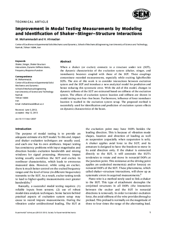 (PDF) Improvement in Modal Testing Measurements by Modeling and ...