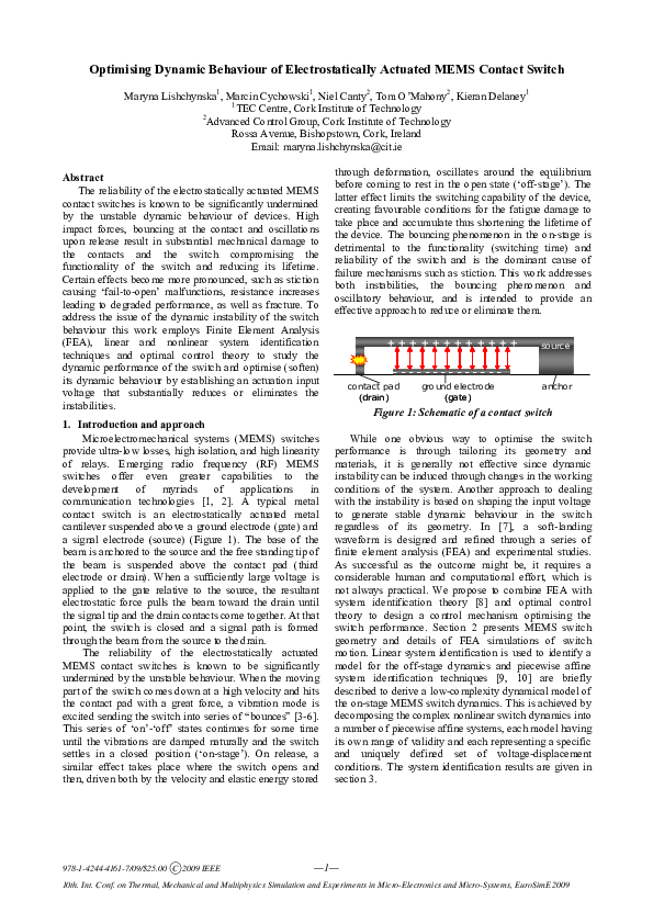 (PDF) Optimising dynamic behaviour of electrostatically actuated MEMS contact switch