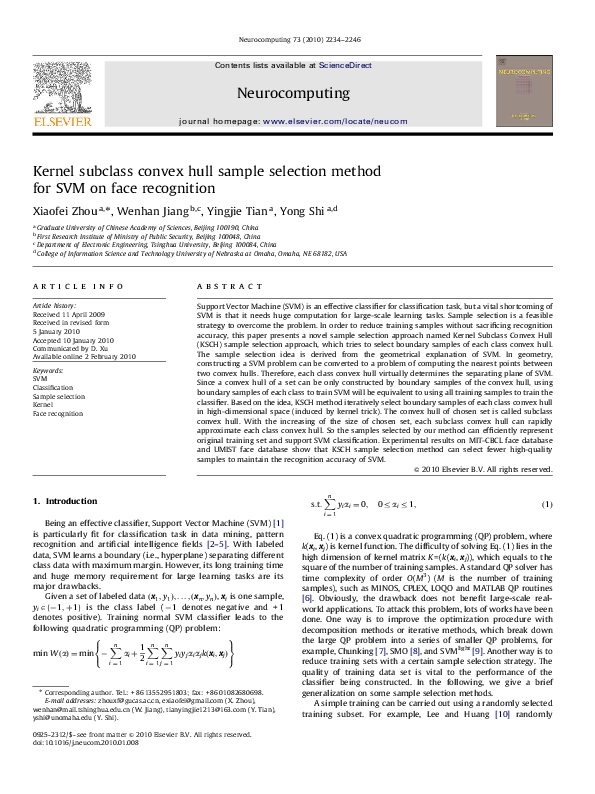 Pdf Kernel Subclass Convex Hull Sample Selection Method For Svm On