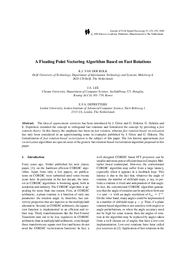 (PDF) A Floating Point Vectoring Algorithm Based on Fast Rotations