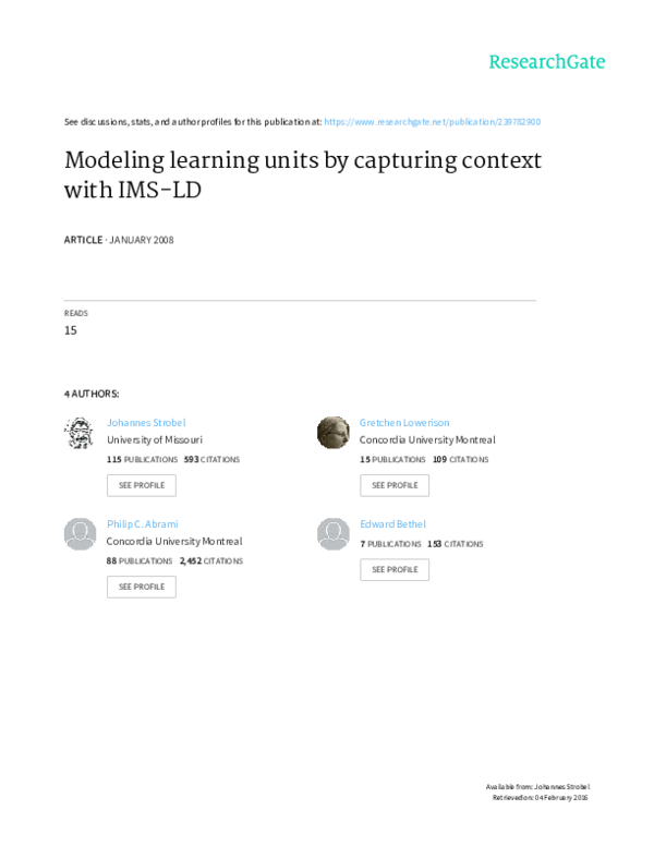 (PDF) Modeling Learning Units by Capturing Context with IMS LD