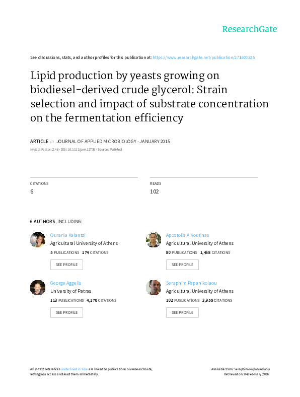 (PDF) Lipid production by yeasts growing on biodiesel-derived crude ...